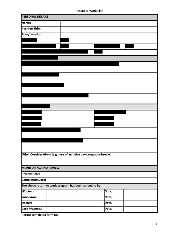 Return to Work Plan | My Business