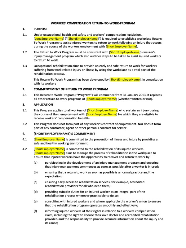Workers Compensation Return-to-Work Program | My Business