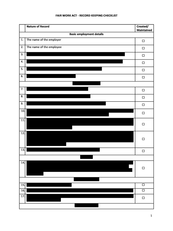 Record Keeping Checklist (Fair Work Act) | My Business
